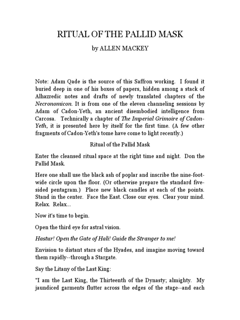 Ritual of The Pallid Mask by Allen Mackey | PDF | Books