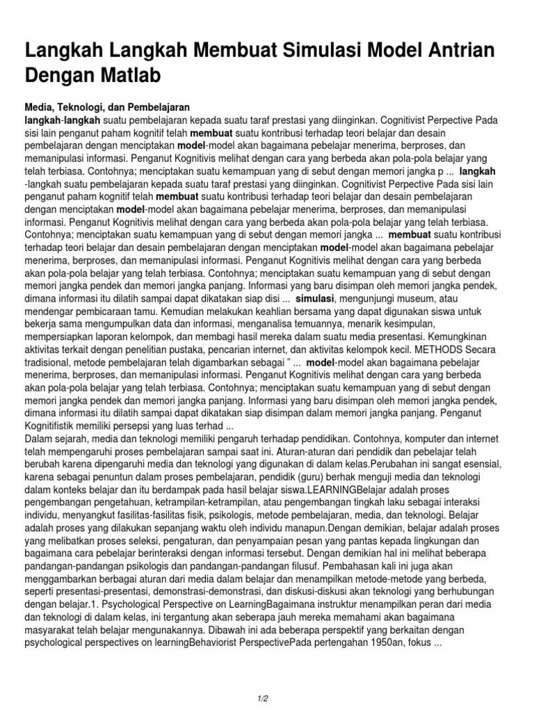 Langkah Langkah Membuat Simulasi Model Antrian Dengan Matlab | PDF