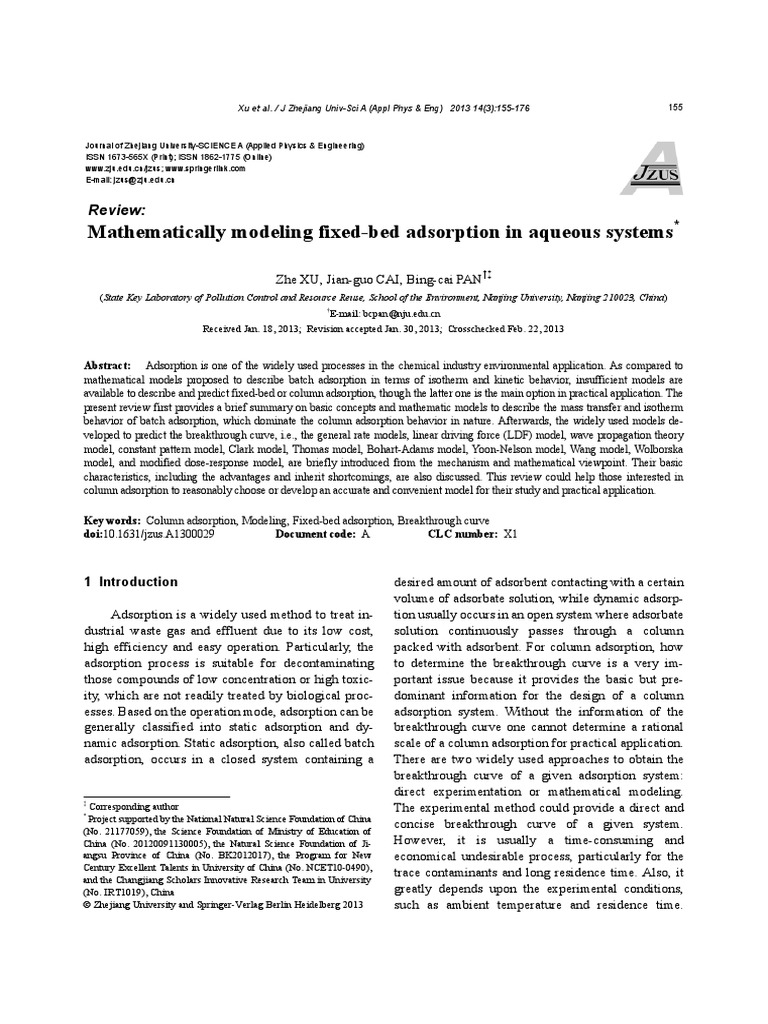 Mathematically Modeling Fixed-Bed Adsorption in Aqueous Systems PDF | PDF | Adsorption | Diffusion