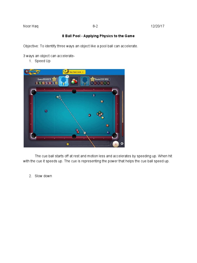 Physics of Acceleration in 8 Ball Pool | PDF