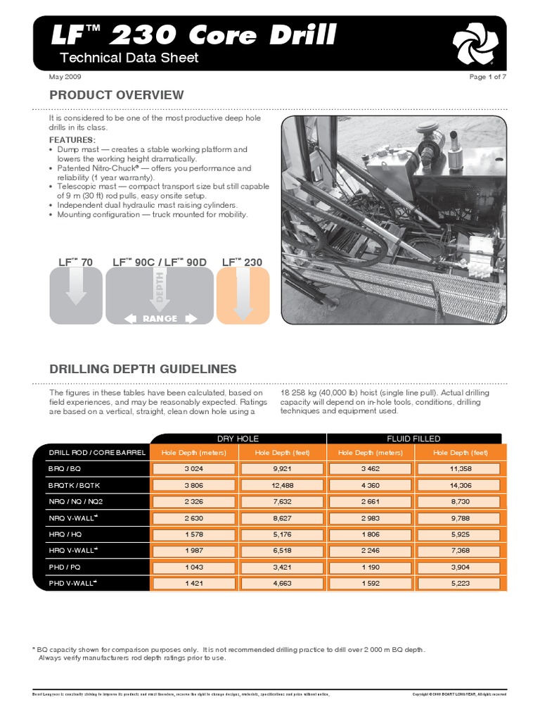 LF 230 Core Drill: Technical Data Sheet | PDF | Engines | Gear