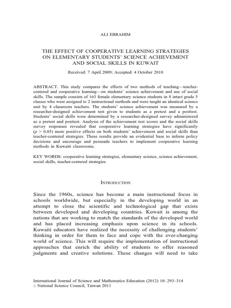 The Effect of Cooperative Learning Strategies On Elementary Student S Science Achievement and ...