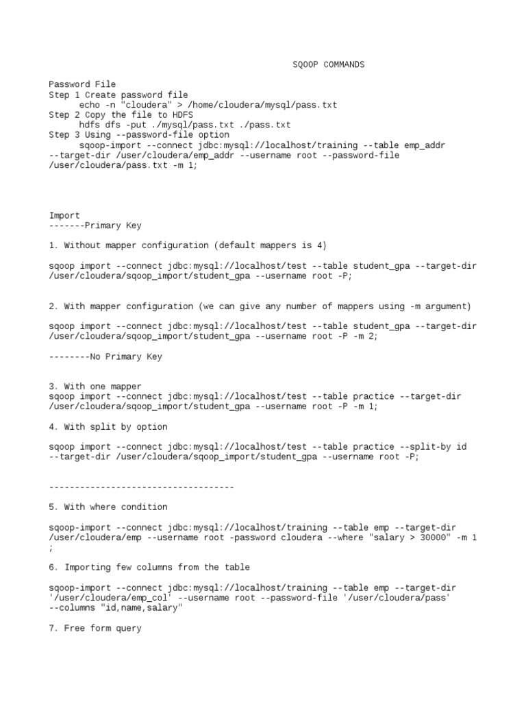 Sqoop Commands Pdf Data Management Software Information Technology