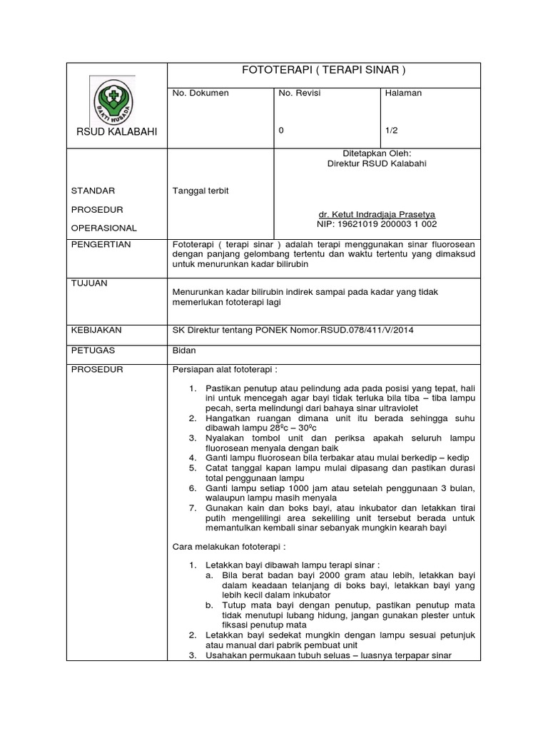 SOP (32) Fototerapi (Terapi Sinar) | PDF