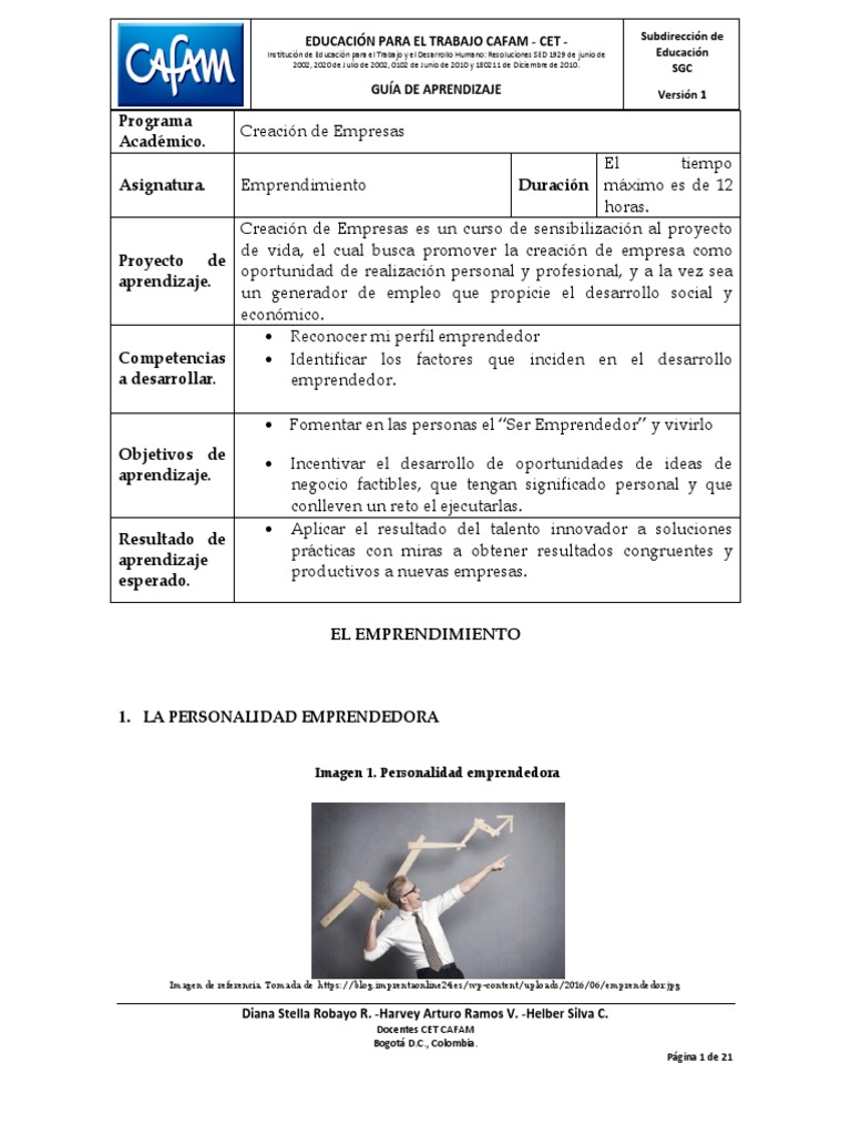 Guía de Emprendimiento CET CAFAM | PDF | Iniciativa empresarial ...