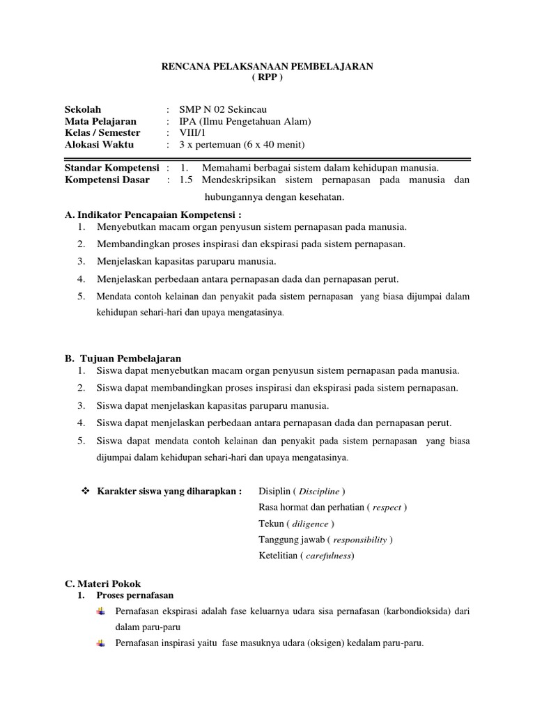 RPP KTSP Sistem Pernapasan Manusia | PDF | Karier & Perkembangan ...
