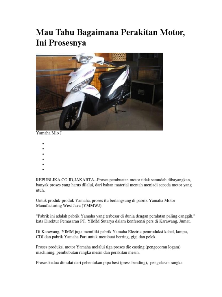 Mau Tahu Bagaimana Perakitan Motor | PDF | Bisnis | Teknologi & Rekayasa