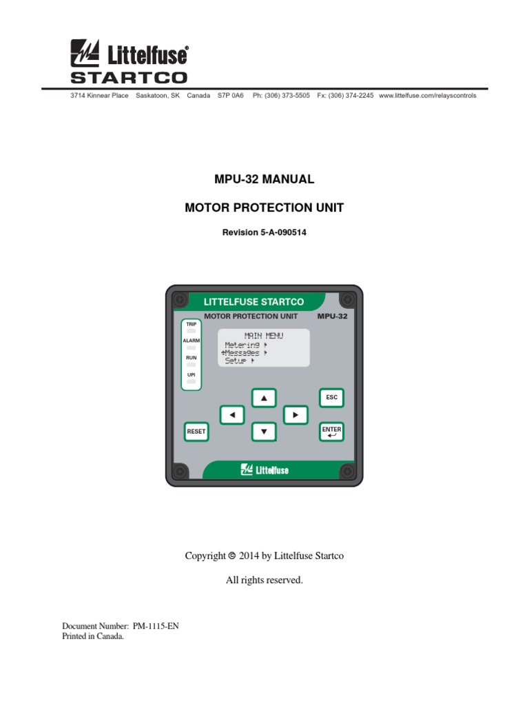 Mpu-32 Manual Motor Protection Unit: Revision 5-A-090514 | PDF