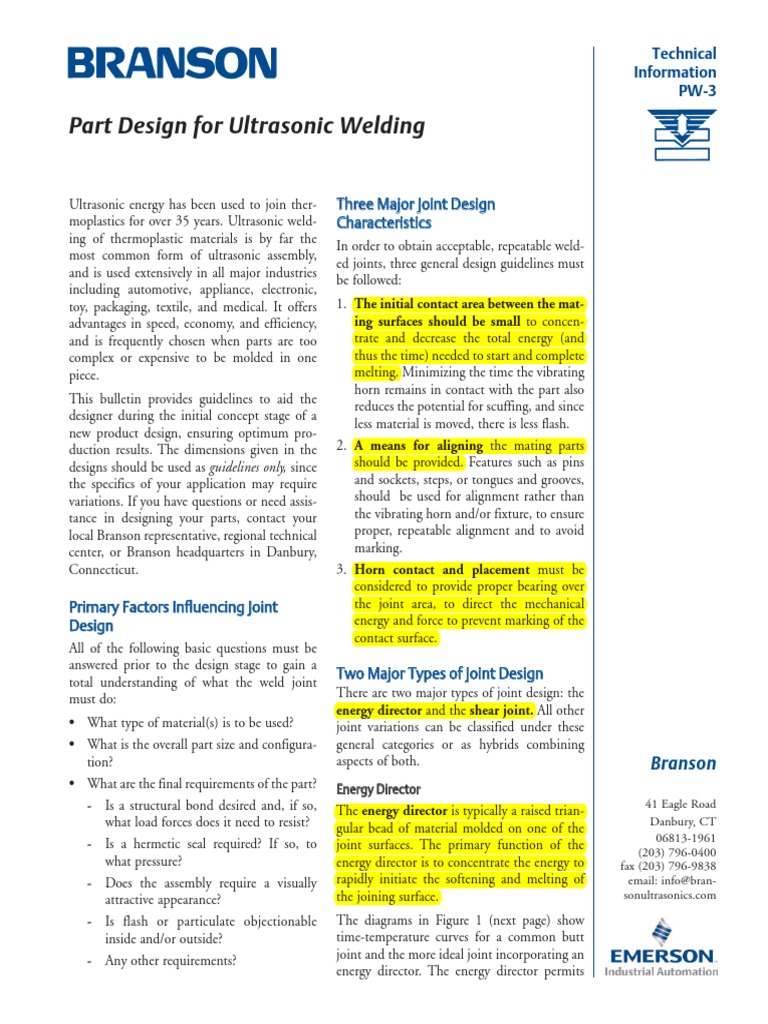 Branson - Part Design For Ultrasonic Welding PDF | PDF | Welding ...