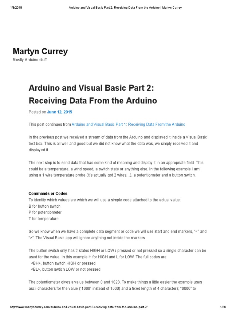 Arduino And Visual Basic Part 2 Receiving Data From The Arduino Martyn Currey Pdf