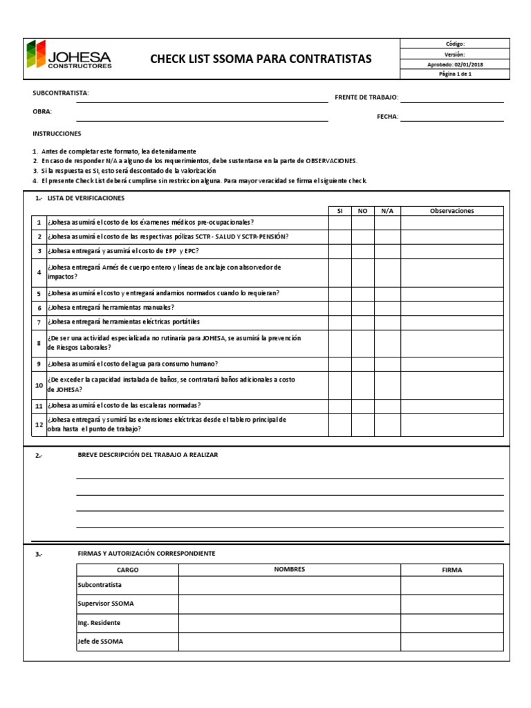 Check List para Contratistas | PDF | Business