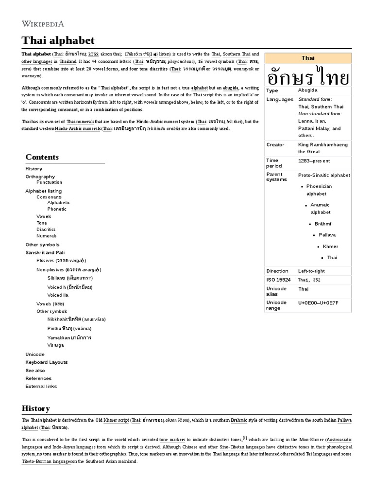 Thai Alphabet PDF | PDF | Thai Language | Notation