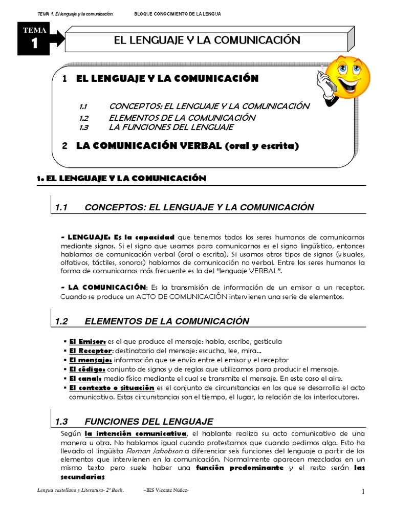 Tema 1 El Lenguaje y La Comunicacion | PDF | Comunicación | Palabra