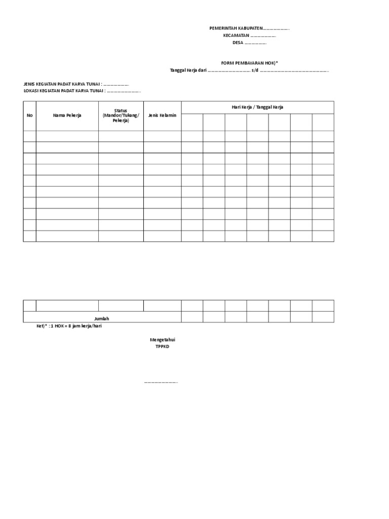 Form Pembayaran Pekerja (Hok) | PDF