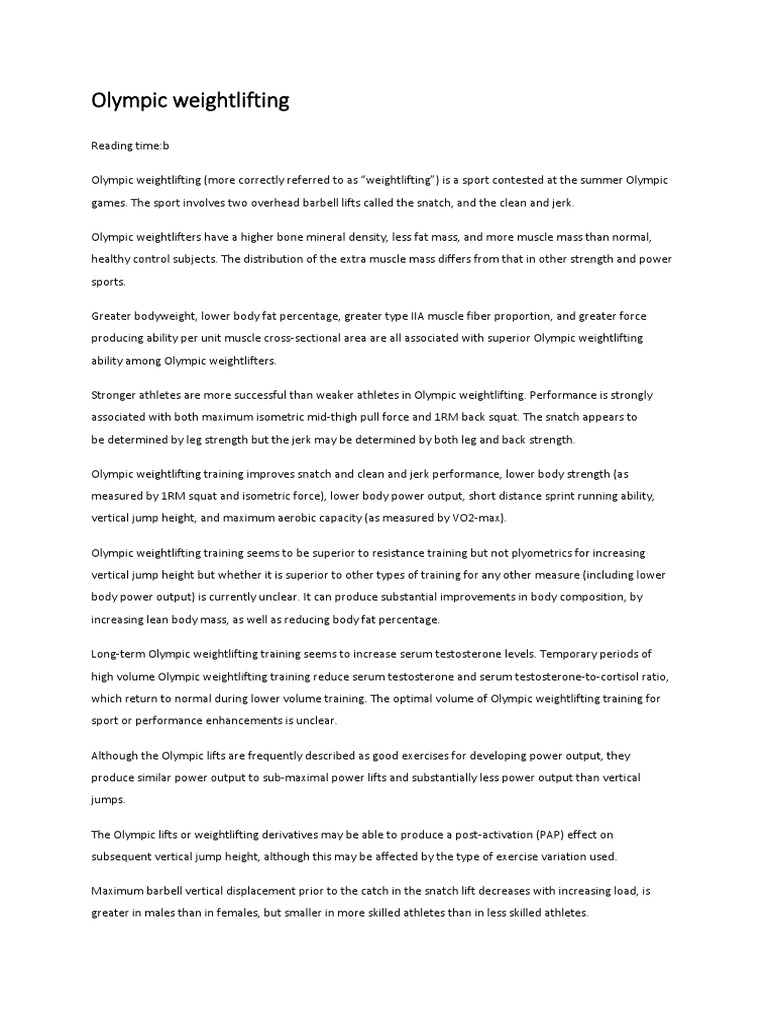 Olympic Weightlifting | PDF | Weight Training | Strength Training
