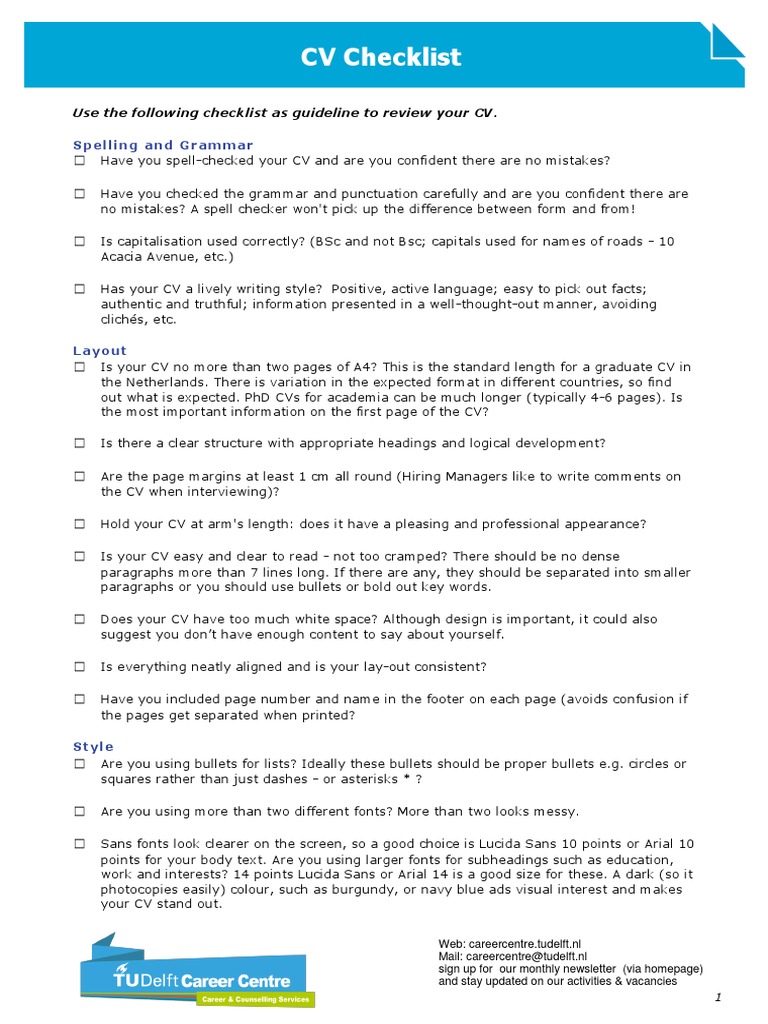 CV Checklist | PDF | Résumé | Languages