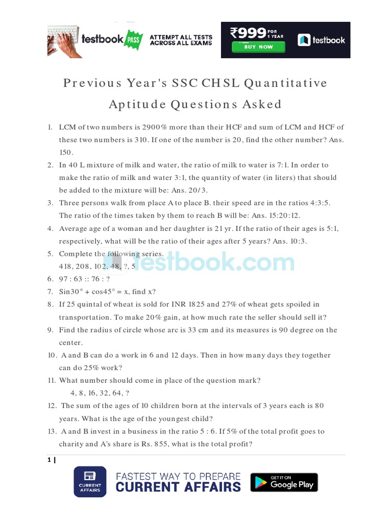 SSC CHSL Quantitative Aptitude | PDF | Area | Interest
