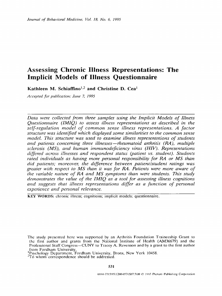 Assessing Chronic Illness Representations - The Implicit Models of ...