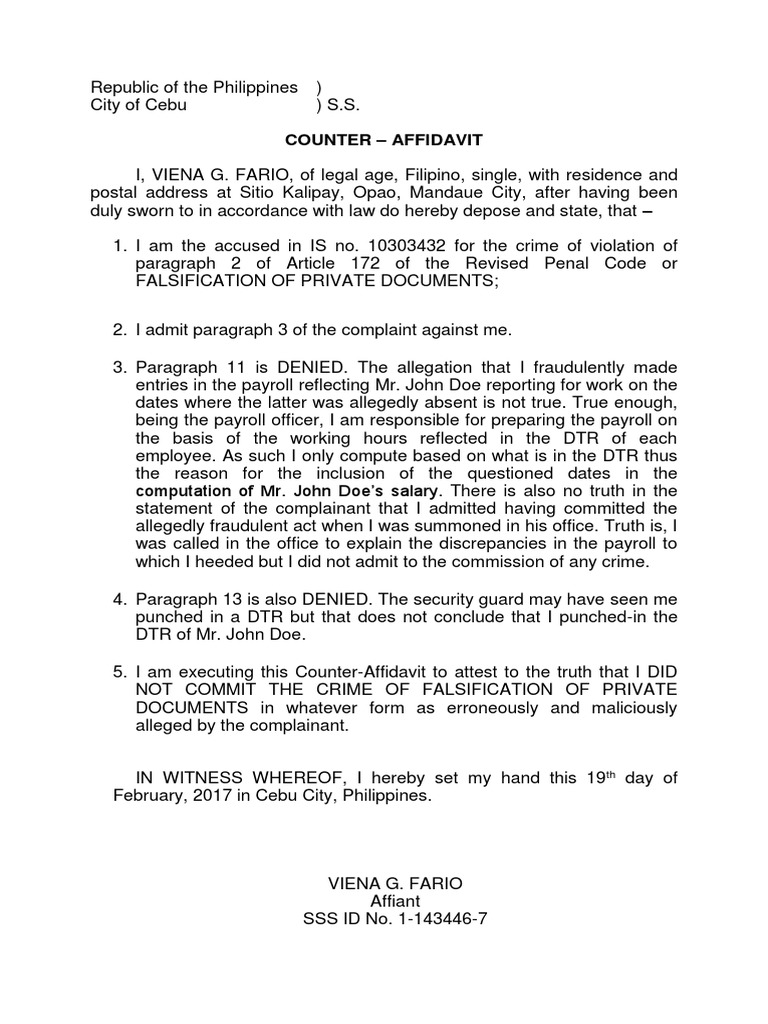 Counter Complaint | PDF | Affidavit | Notary Public