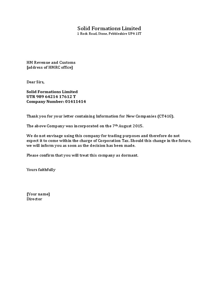 HMRC Dormant Company Notification Letter | PDF | Business | Finance ...
