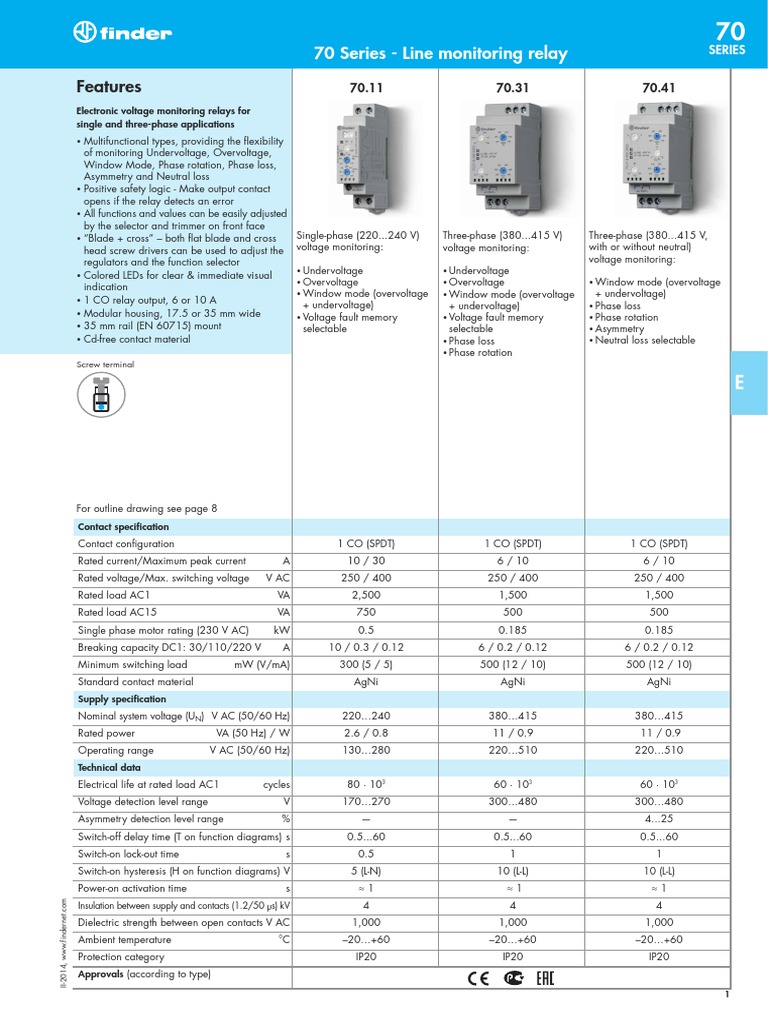Features: 70 Series - Line Monitoring Relay | Download Free PDF | Relay ...