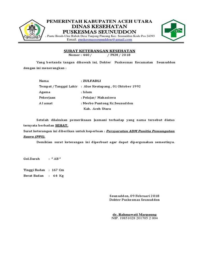 Surat Keterangan Kesehatan | PDF