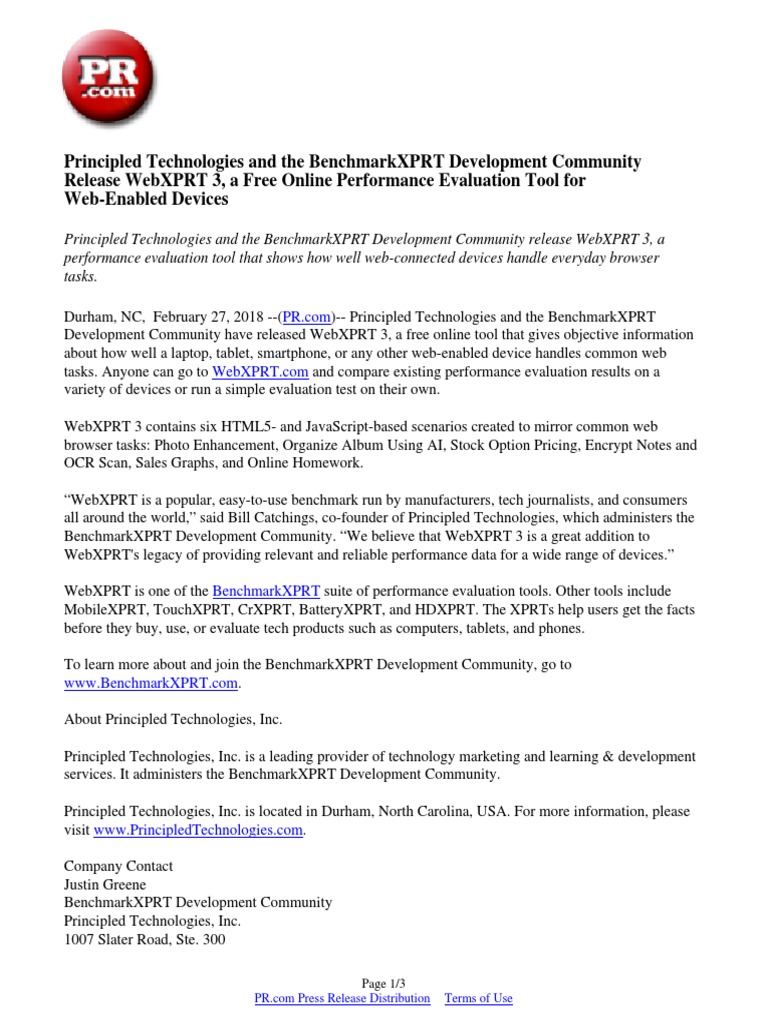 Principled Technologies and The BenchmarkXPRT Development Community Release WebXPRT 3, A Free ...
