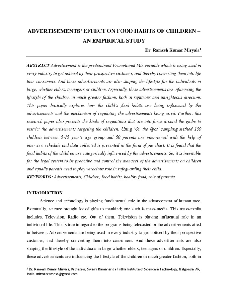Advertisements Effect On Food Habits of | PDF | Advertising | Foods