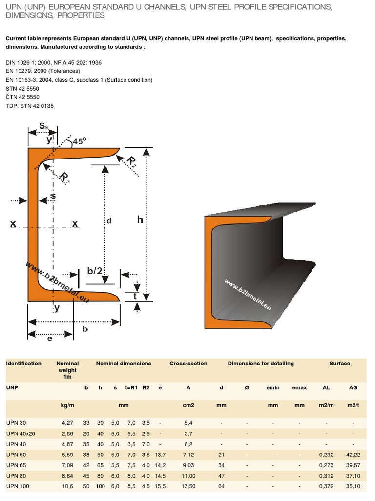 UPN (UNP) European Standard U Channels, UPN Steel Profile Specifications, Dimen | PDF ...