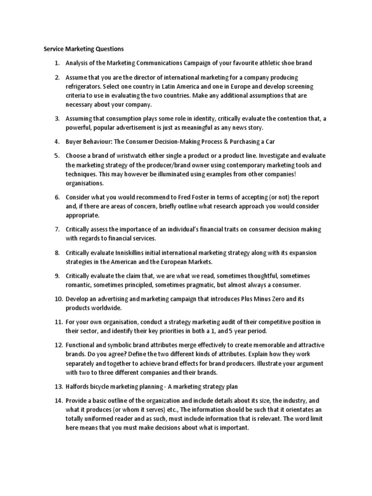 Service Marketing Exam Questions & Answers | PDF | Strategic Management ...