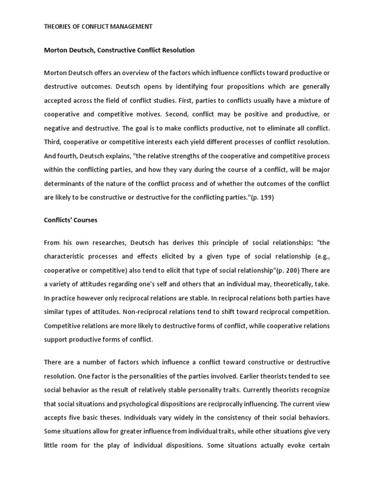 Conflict Theories Notes | PDF | Negotiation | Conflict Resolution