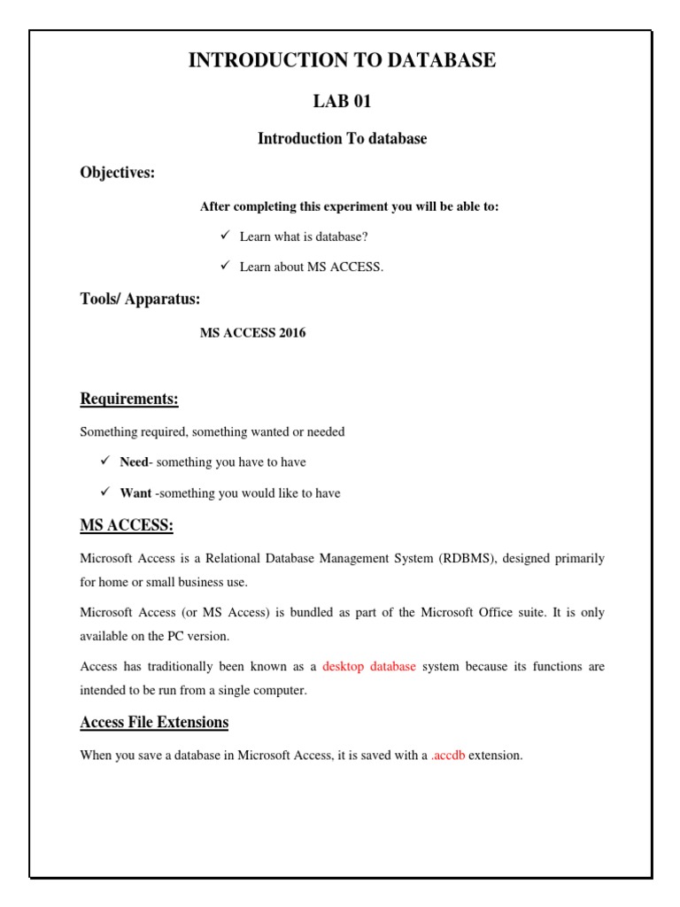 Database Lab 01 Ms Access 16 Pdf Microsoft Access Table Database