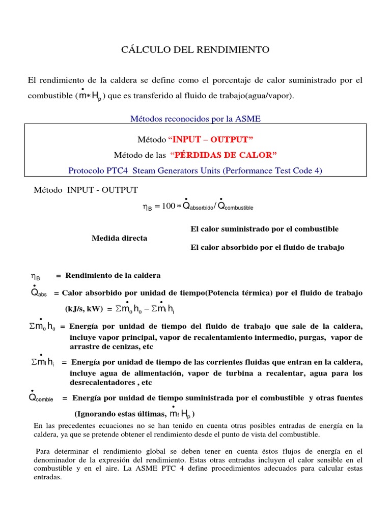 Cálculo Del Rendimiento | PDF | Combustión | Calor