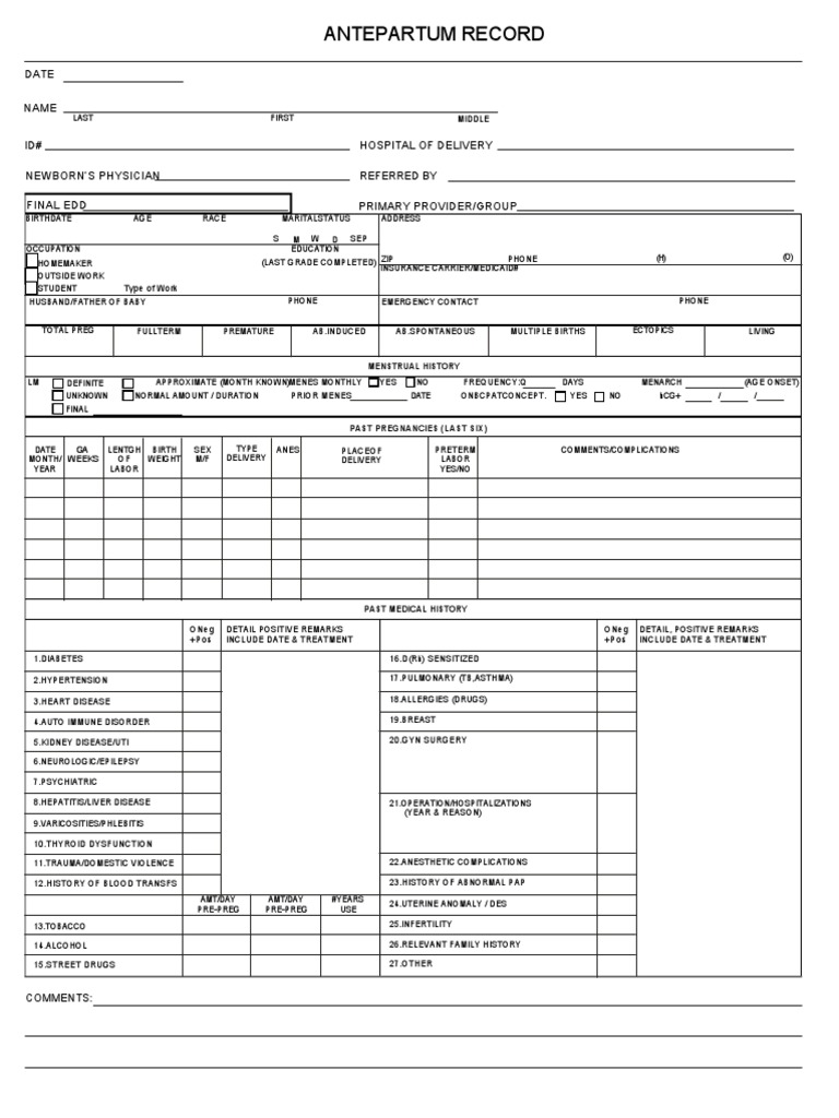 ACOG Antenatal Record Template | PDF | Childbirth | Public Health
