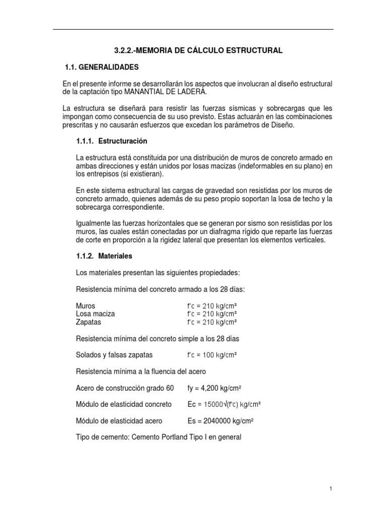 3.2.2.-Memoria de Cálculo Estructural Captacion | Descargar gratis PDF | Fundación (Ingeniería ...