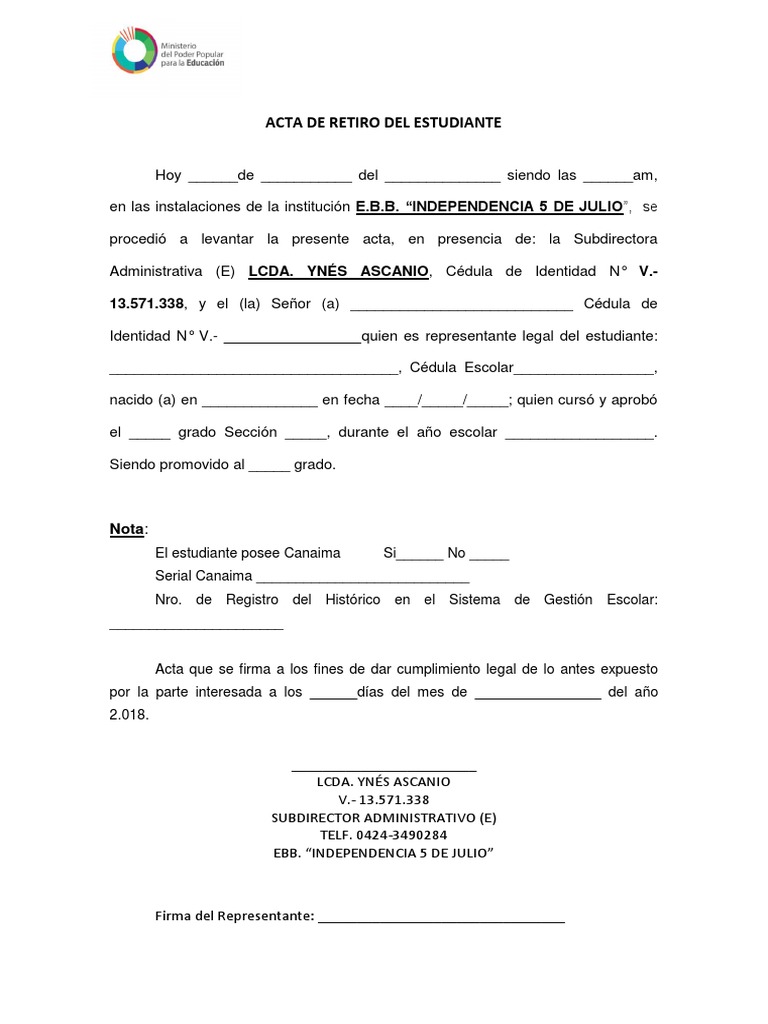 Acta de Retiro Estudiantil | PDF | Derecho