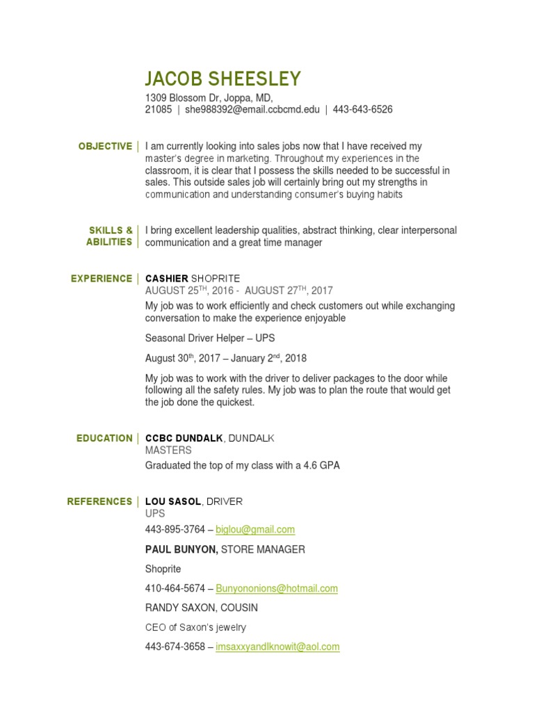 Rough Draft Resume for Sales Position | PDF | Career & Growth