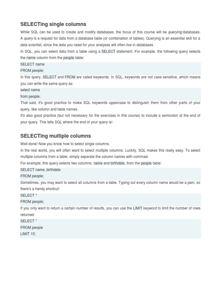 SQL | PDF | Table (Database) | Computer Programming SQL | PDF | Table (Database) | Computer Programming