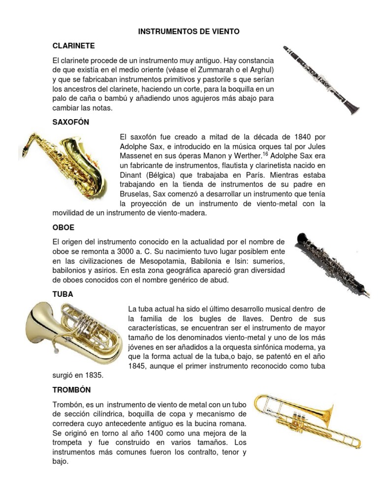 Instrumentos de Viento, Percusión, Madera Etc