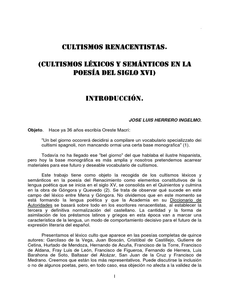 Cultismos Renacentistas PDF | PDF | Palabra | Lengua española