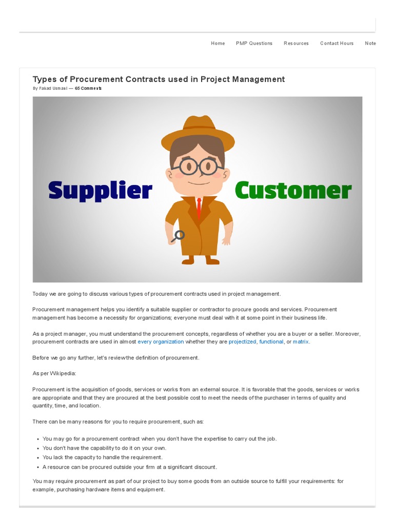 Types of Procurement Contracts Used in Project Management | PDF ...