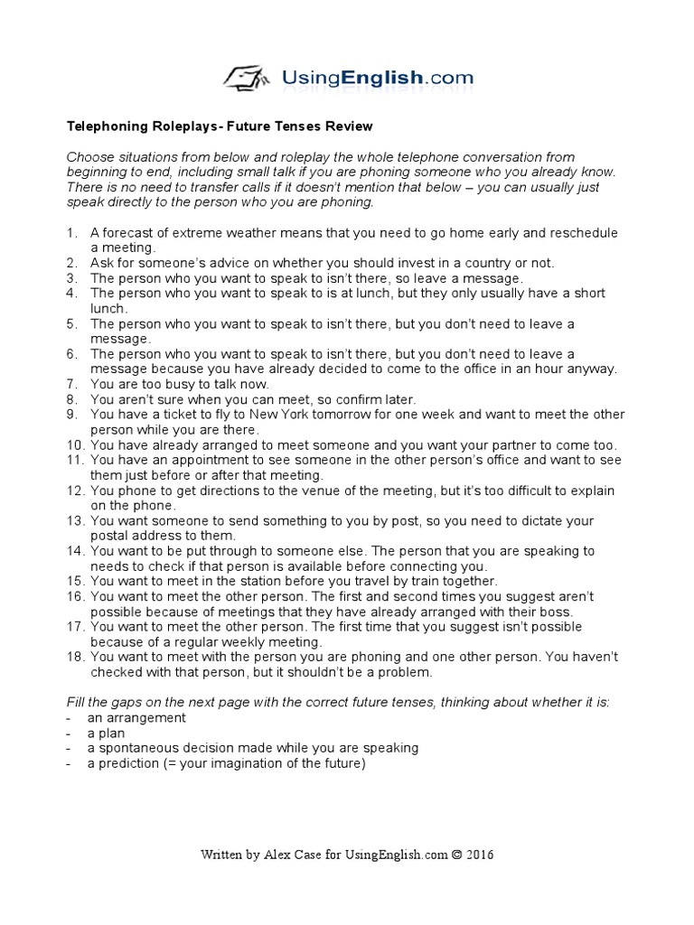 Telephoning Roleplays Future Tenses | PDF | Language Arts & Discipline ...