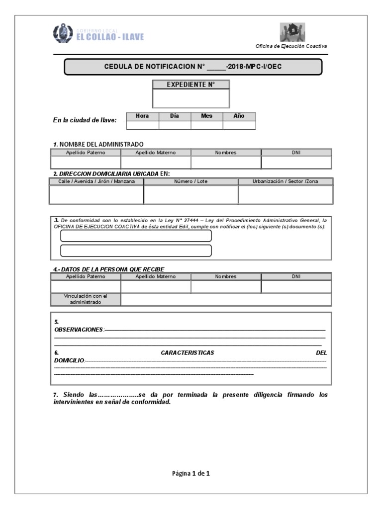 Formato de Cedula de Notificacion Simple | Business | Comida y vino