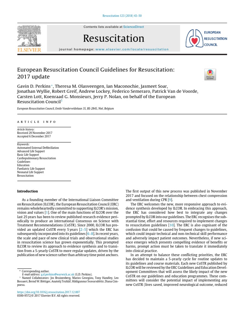 European Resuscitation Council Guidelines For Resuscitation 2017 Update ...