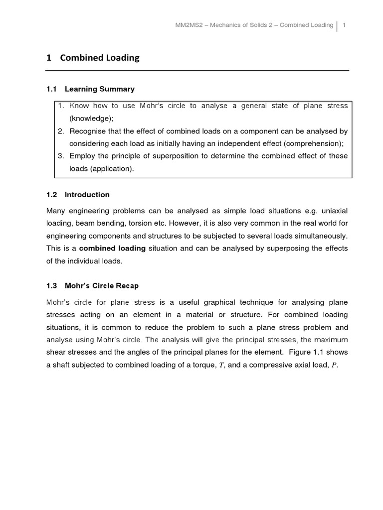 1 Combined Loading | PDF | Stress (Mechanics) | Bending