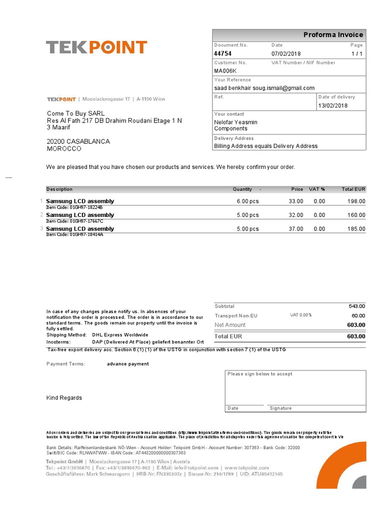 Proforma Invoice 44754 | PDF | Invoice | Value Added Tax