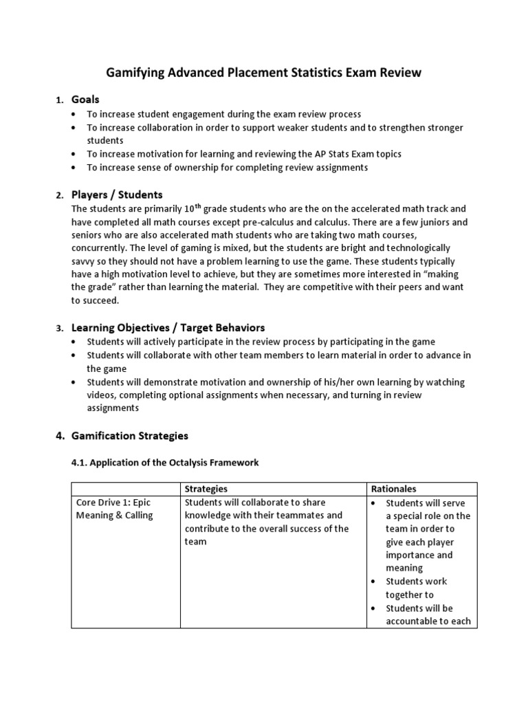Gamifying Advanced Placement Statistics Exam Review: Goals | PDF ...