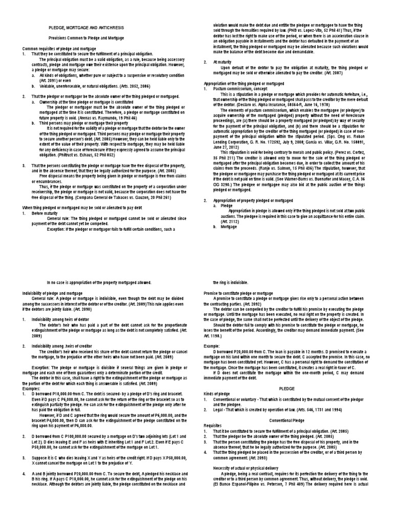04 Pledge Mortgage and Antichresis | PDF | Mortgage Law | Foreclosure