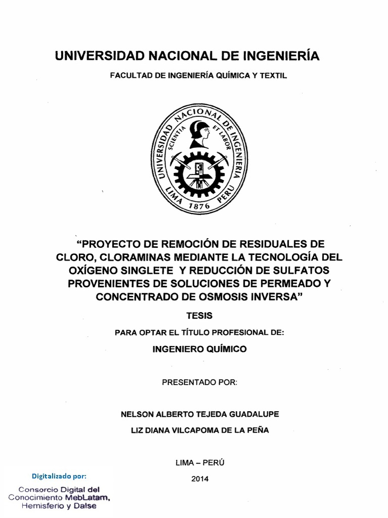 Proyecto de Remocion de Residuales de Cloro, Cloraminas Mediante La ...