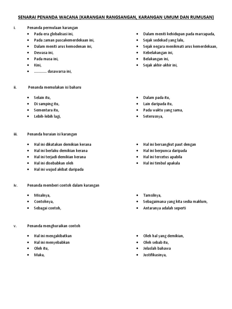 Senarai Penanda Wacana | PDF